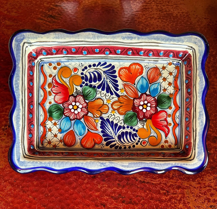 Talavera Rectangular Bowl - Maroon and Blue Border – Decor Unique